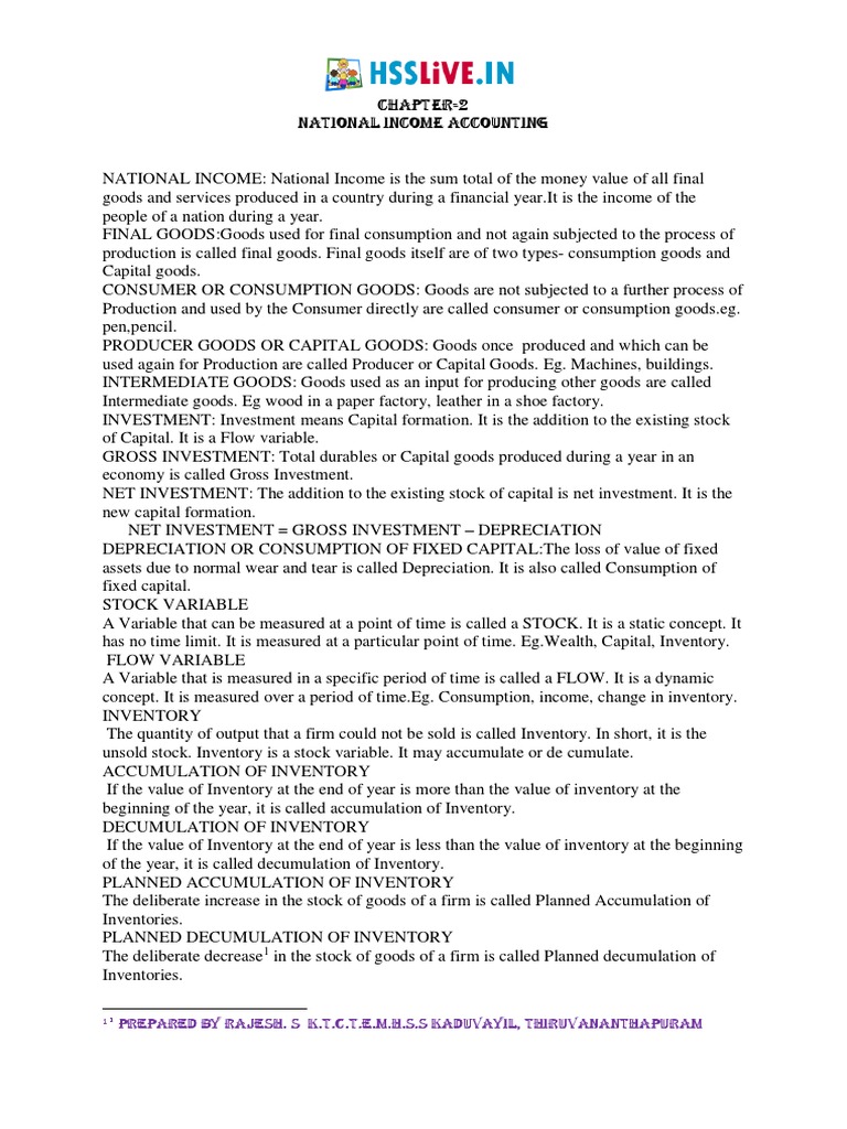 Hsslive XII Eco Macro ch2 National Income PDF | PDF | Gross Domestic Product | Capital (Economics)