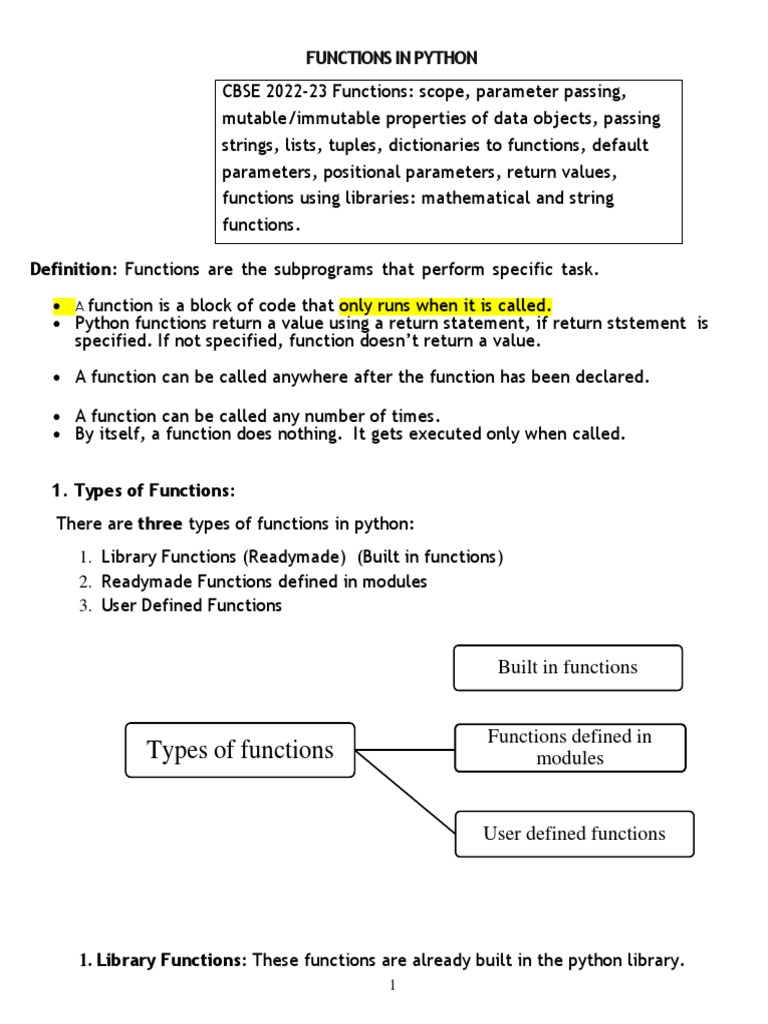 Notes Functions In Python 2022 23 Pdf Parameter Computer Programming Scope Computer