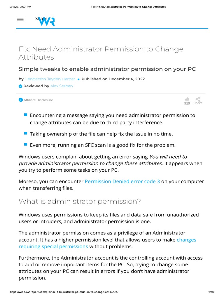 Fix_ Need Administrator Permission to Change Attributes.pdf | PDF ...