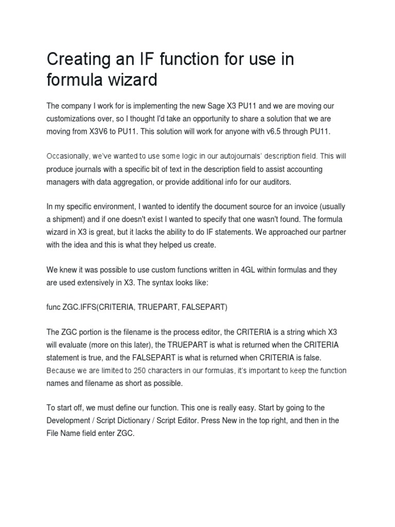 Creating An IF Function For Use in Formula Wizard PDF | PDF
