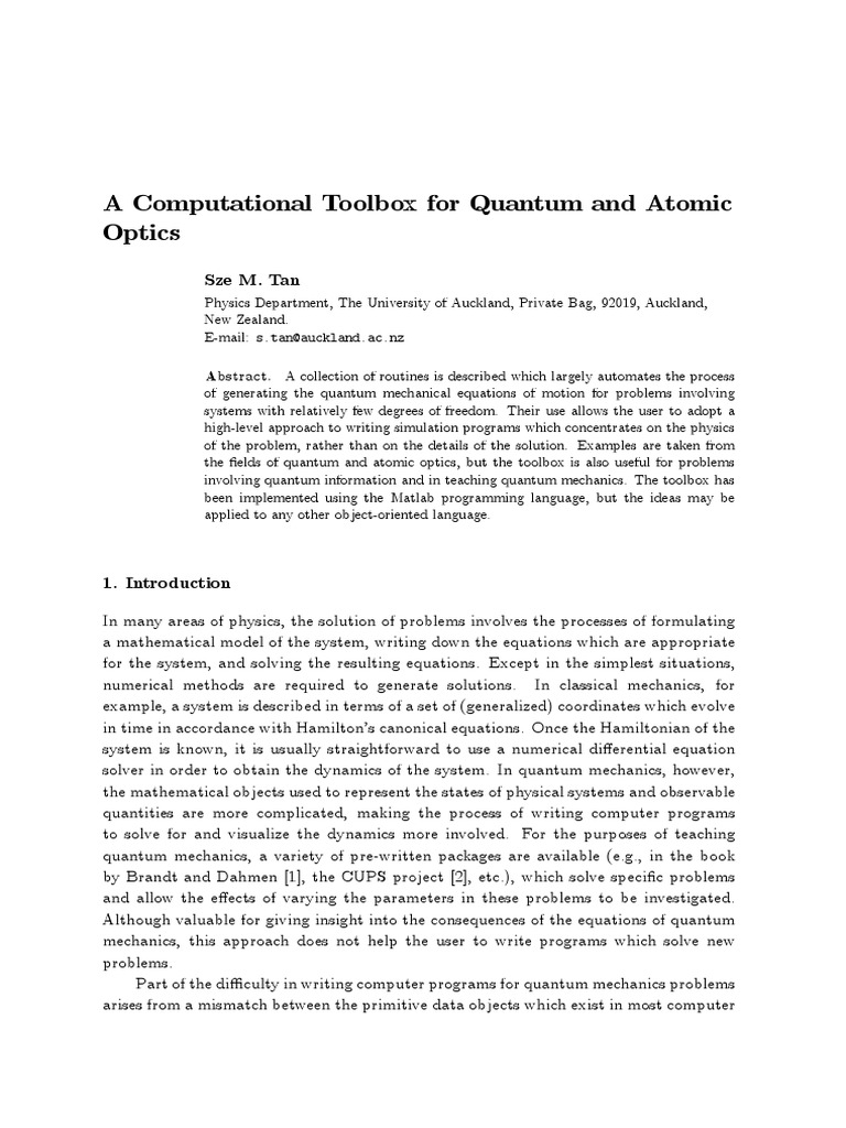 Toolbox for solving quantum and atomic optics problems | PDF