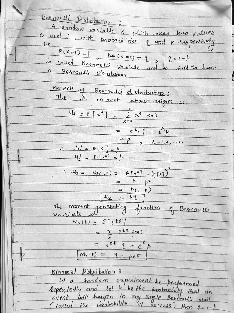 Probability (Distributions) Notes PDF | PDF