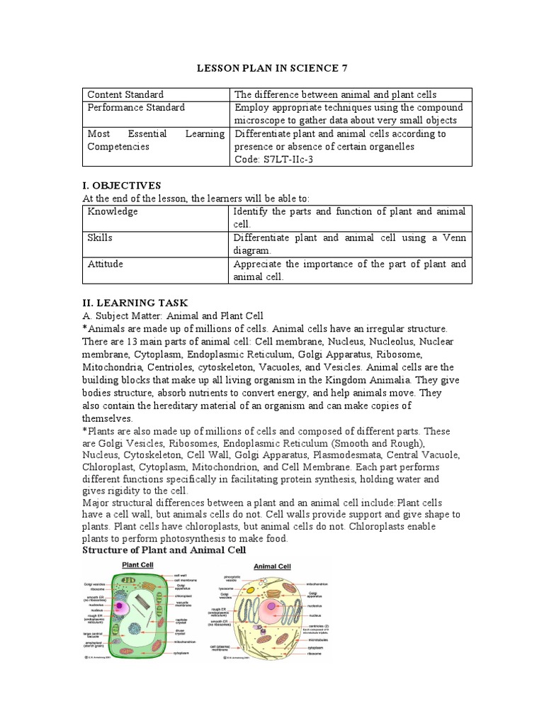 SCIENCE 7 LP - Plant and Animal Cell | PDF | Cell (Biology) | Cytoplasm