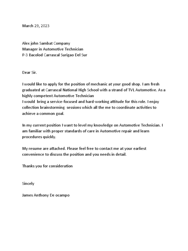 Application Letter | PDF | Cognition