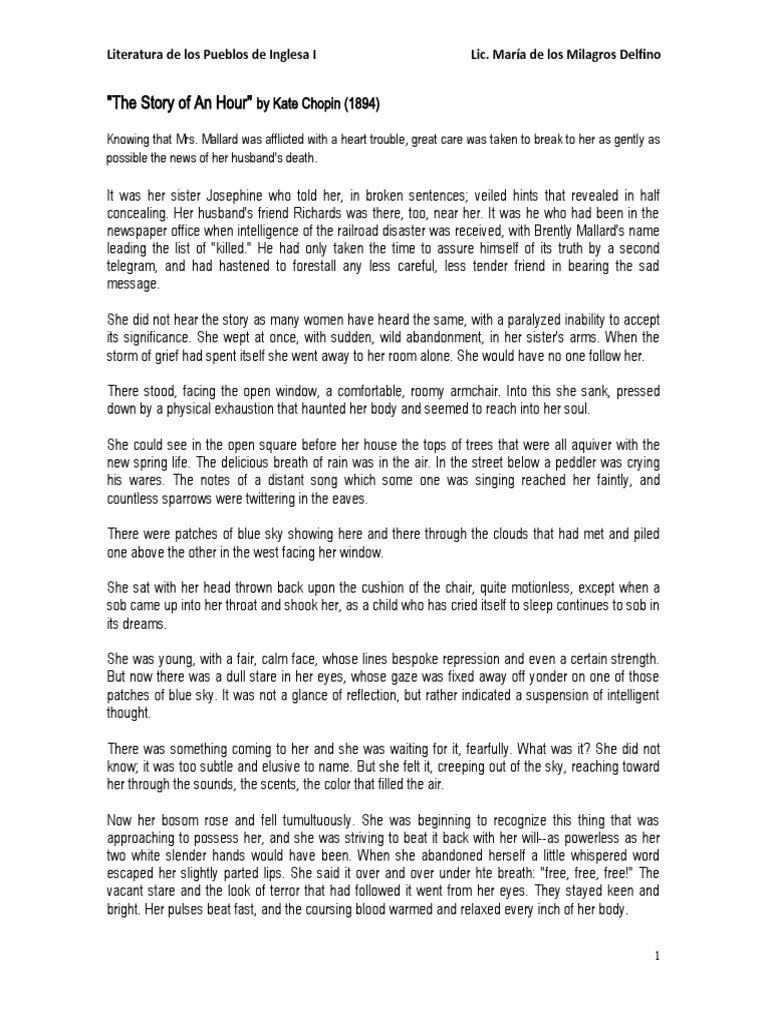 The Story of An Hour. Chopin, Kate.-1 | PDF