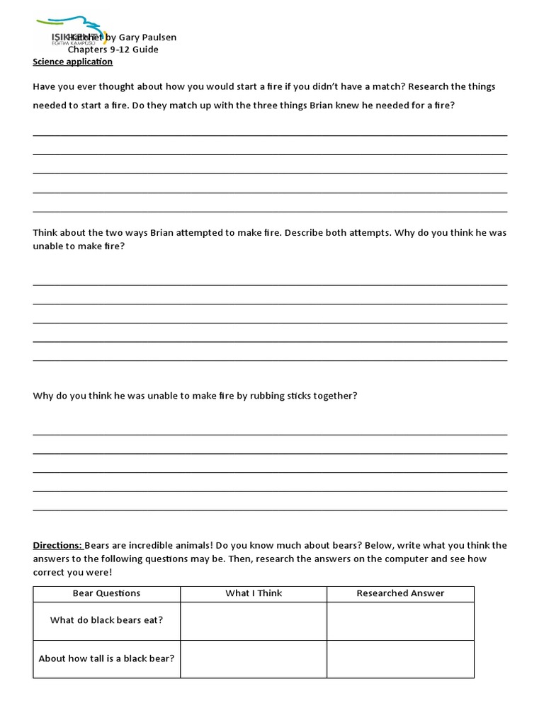 Hatchet Chapters 9-12 Guide | PDF | Self-Improvement | Science ...