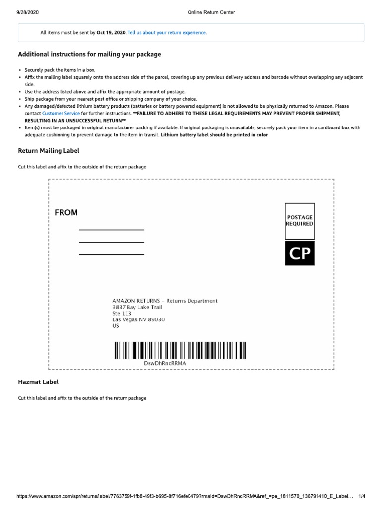 Amazon Return Instructions PDF | PDF
