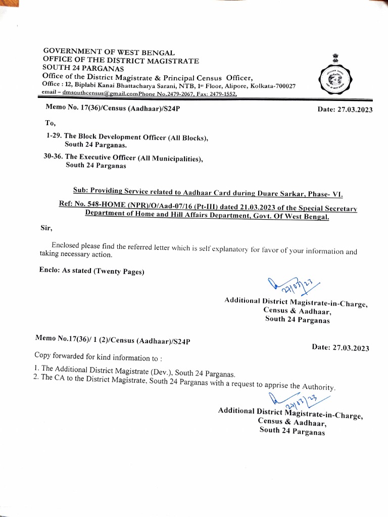 Providing Service Related To Aadhaar Card During Duare Sarkar, Phase - VI PDF | PDF