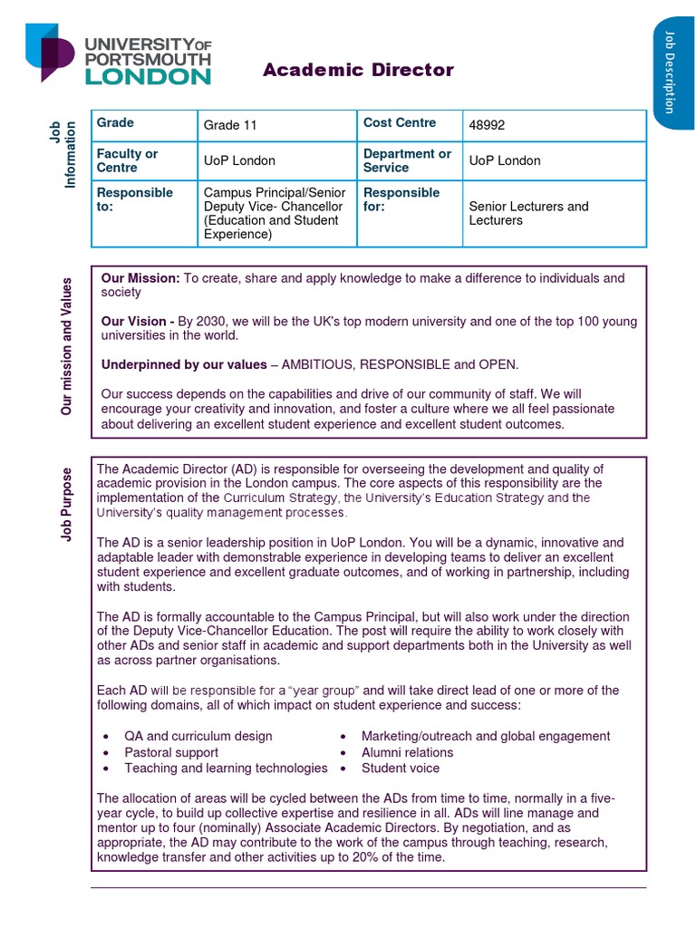 Academic Director - Job Description PDF | PDF | Curriculum | University