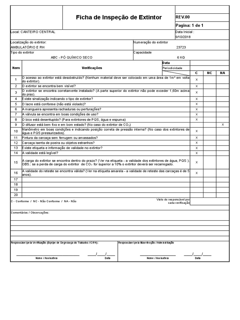Ficha de Inspeção Extintor | PDF