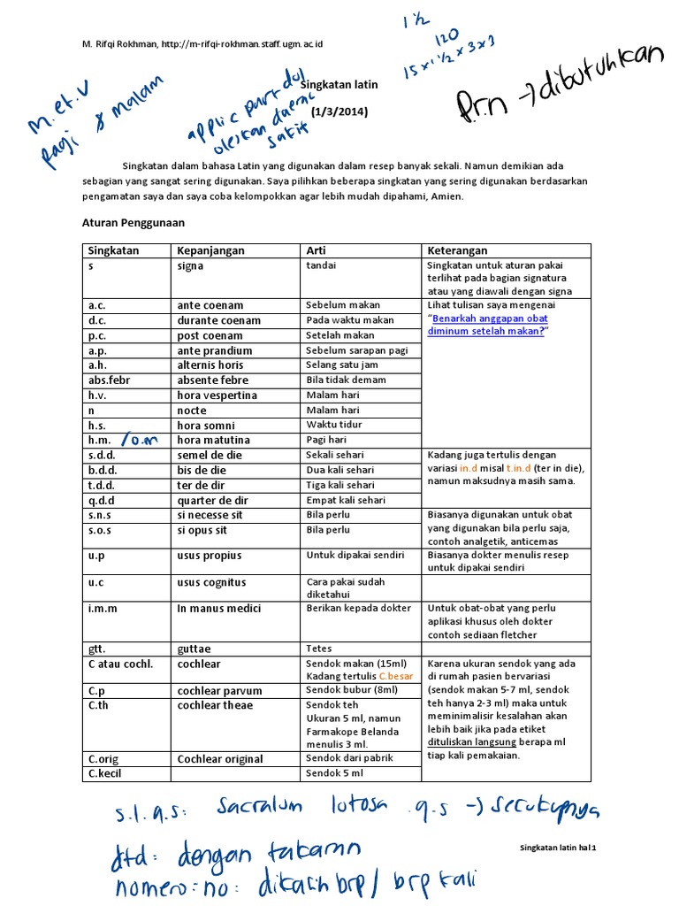 Singkatan Latin Untuk Resep Apoteker PDF | PDF