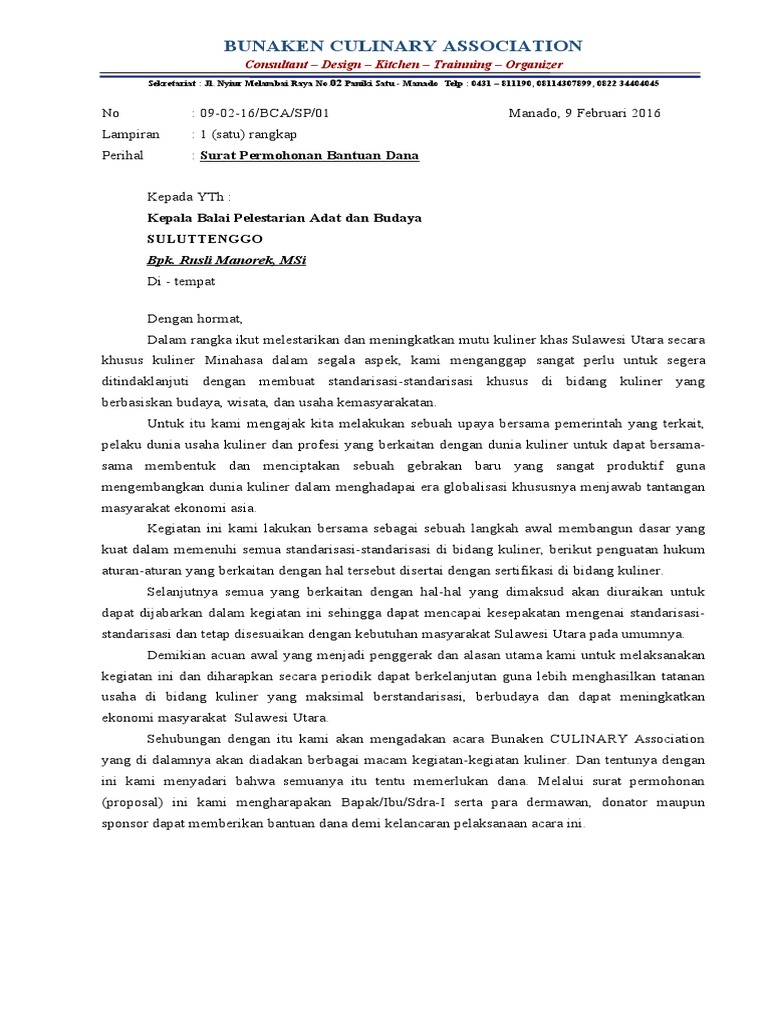 BUNAKEN CULINARY ASSOCIATION PROPOSAL.docx | PDF