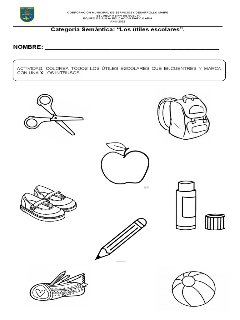 Ficha de Trabajo Categoría Semántica Los Útiles Escolares | PDF