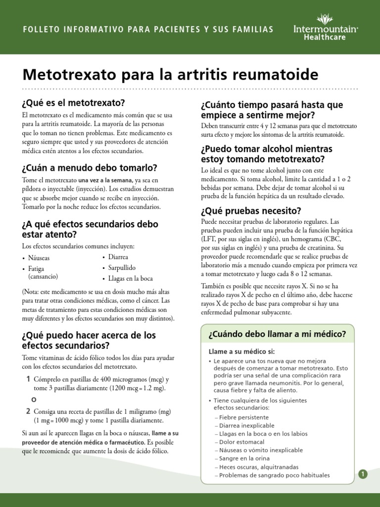 Methotrexate For Rheumatoid Arthritis Fact Sheet Spanish PDF | PDF