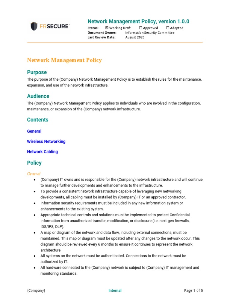 Network Management Policy Template | PDF