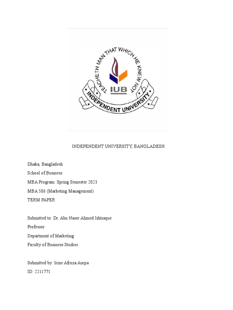 MBA506, Term Paper, Irine Afroza Aurpa, ID 2211771 PDF | PDF | Toyota ...
