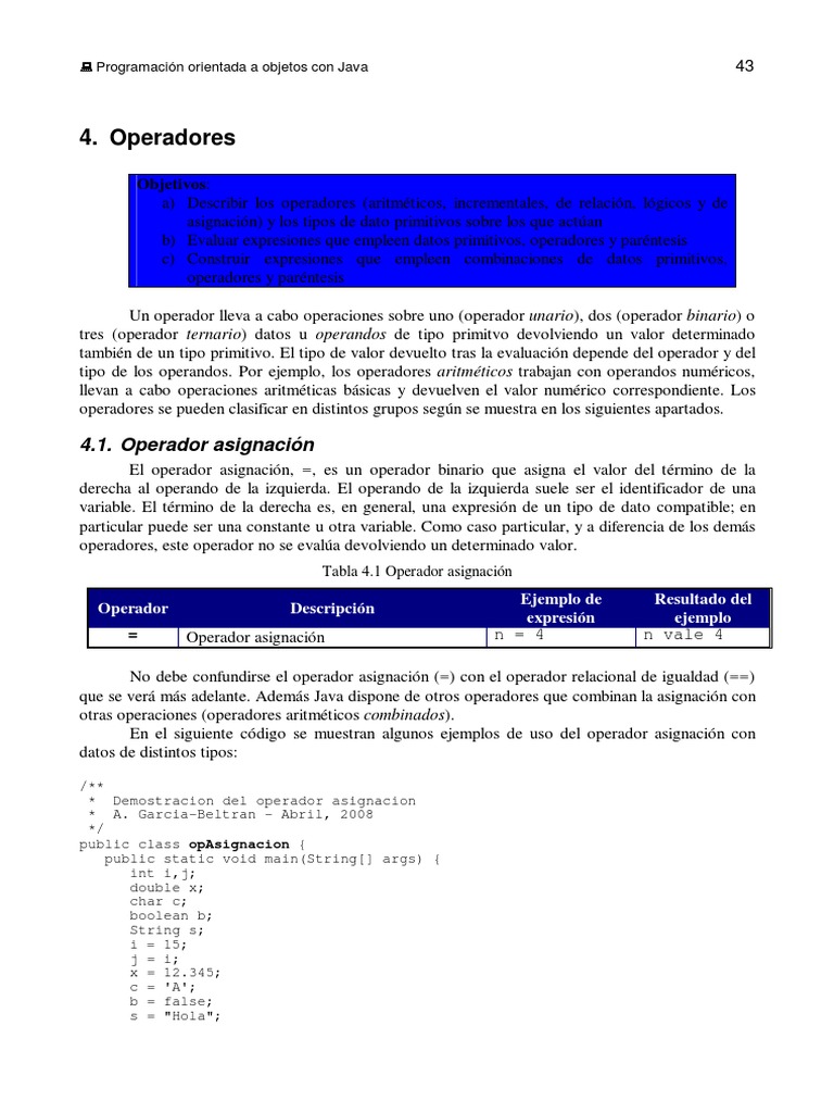Operadores PDF | PDF | Java (lenguaje de programación) | Operador (Matemáticas)