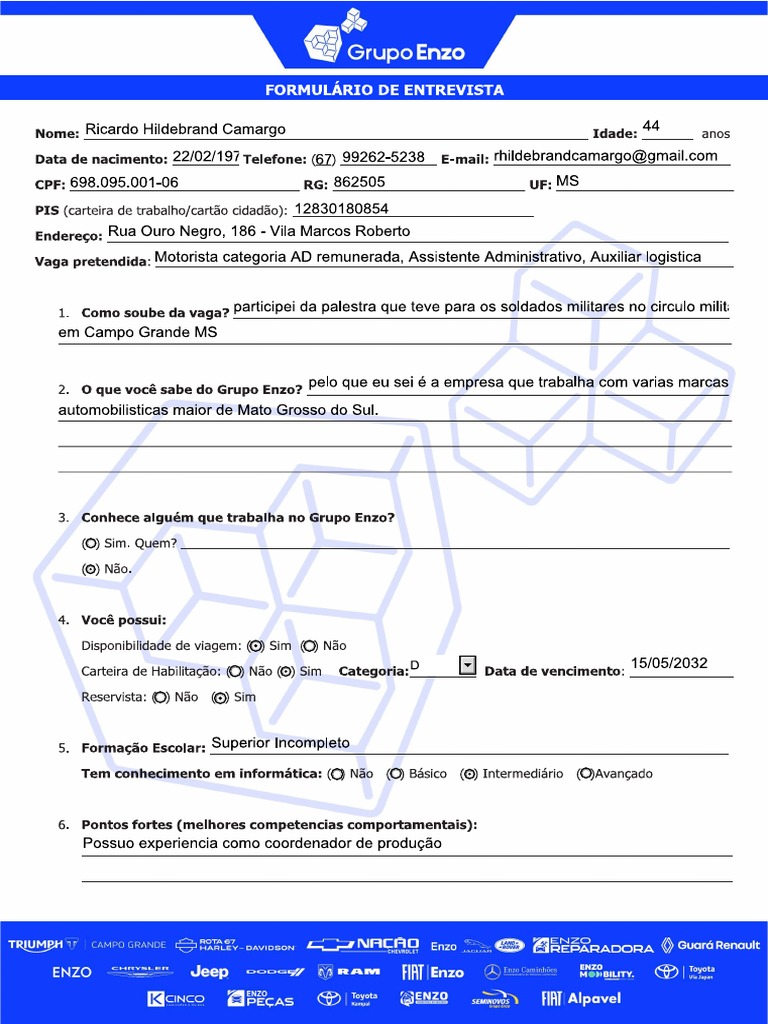 Formulario de Entrevista PDF | PDF