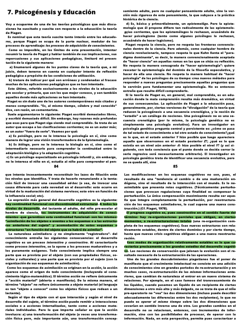 Psicogénesis y Educación según Piaget | PDF | Sicología | Teoría