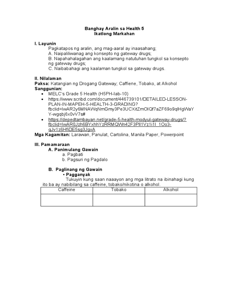 Final Lesson Plan Health 5 | PDF