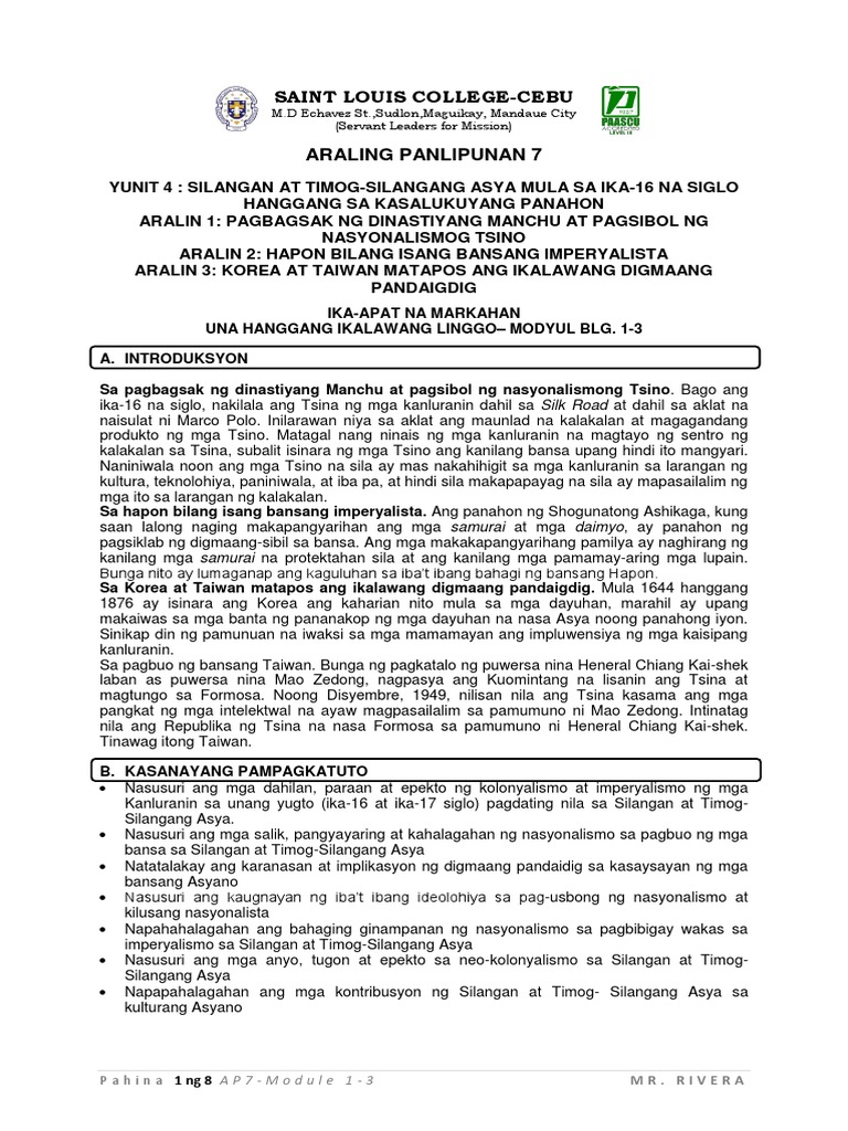 GRADE 7 MODULE 1 2 WEEK 1 2 4thQ PDF | PDF