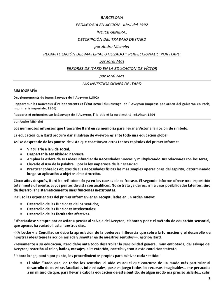 Educación de Víctor por Itard: Método y Errores | PDF | Arte