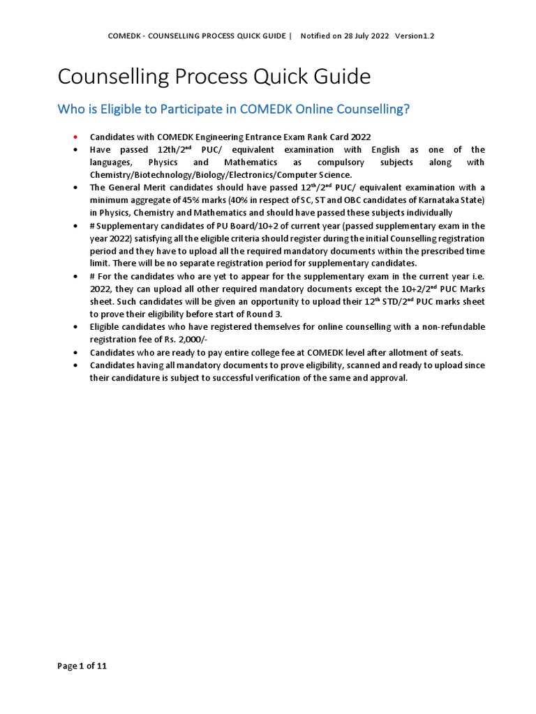 Counselling Quick Guide 2022 Version 1 2 Notified On 28 07 22 PDF | PDF ...