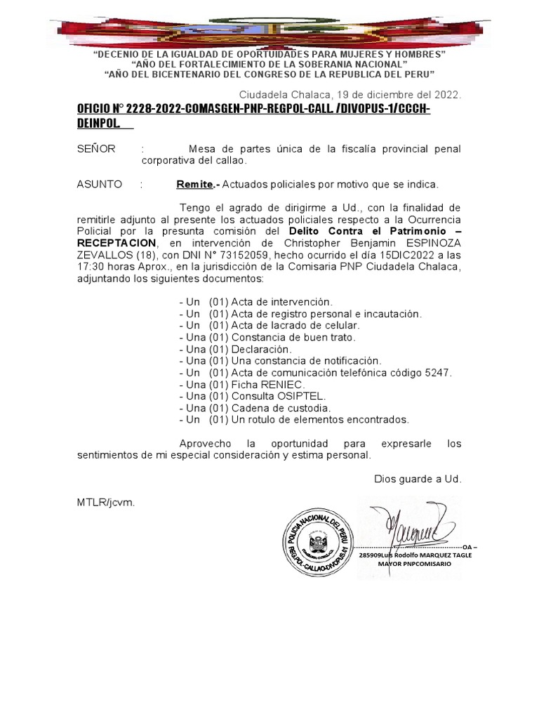 OFICIO Remite Actuados | PDF