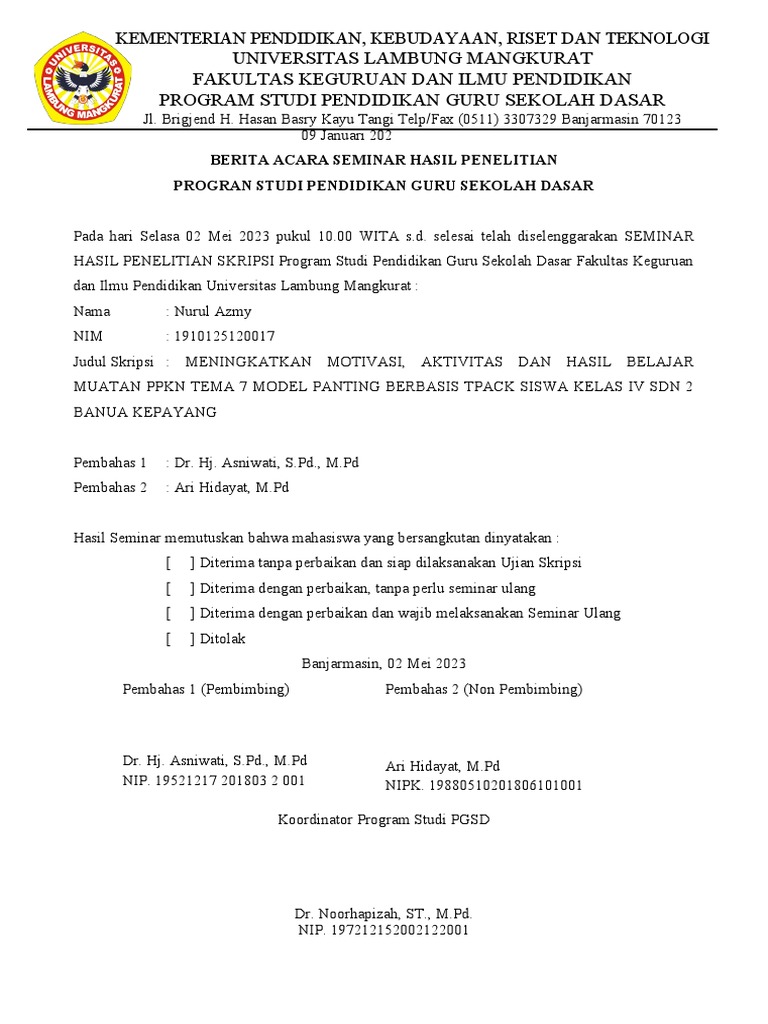 Seminar Hasil Penelitian PGSD 2023 | PDF