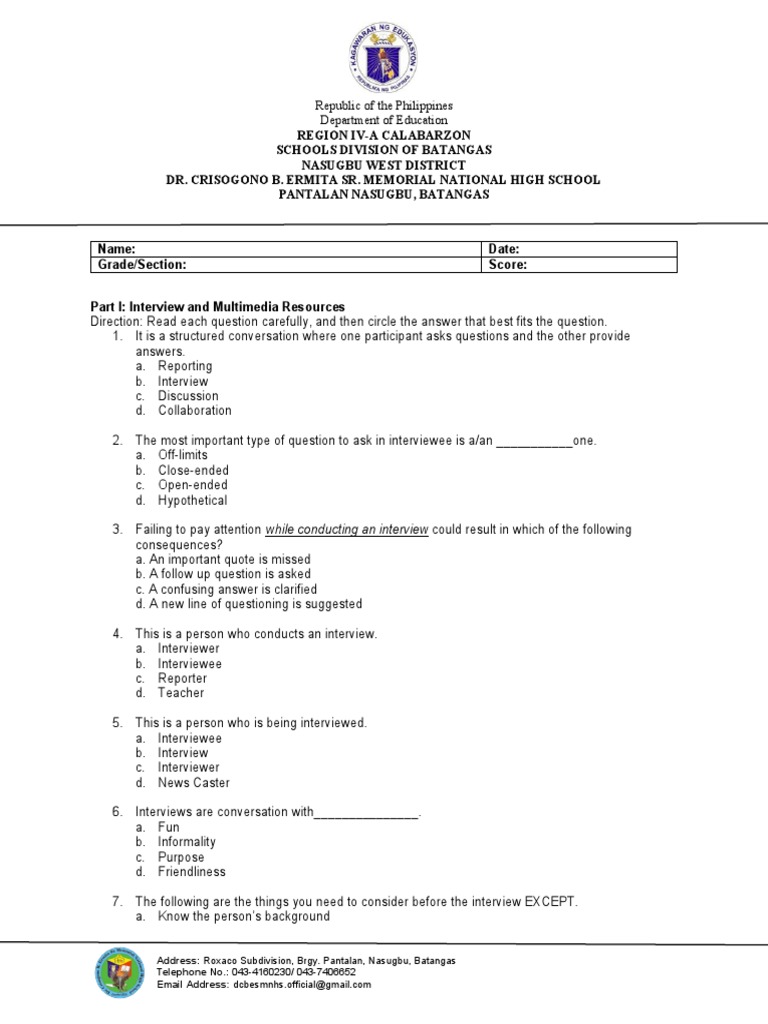 Long Quiz in English | PDF