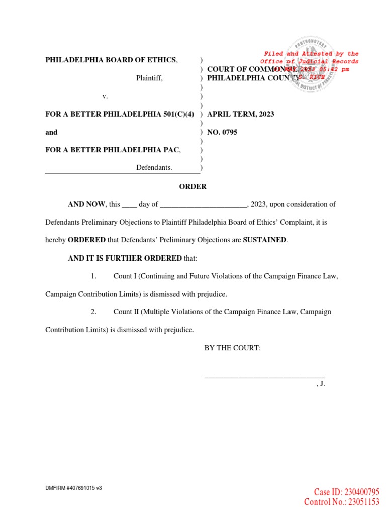 Preliminary Objections To Philadelphia Board of Ethics Lawsuit | PDF ...