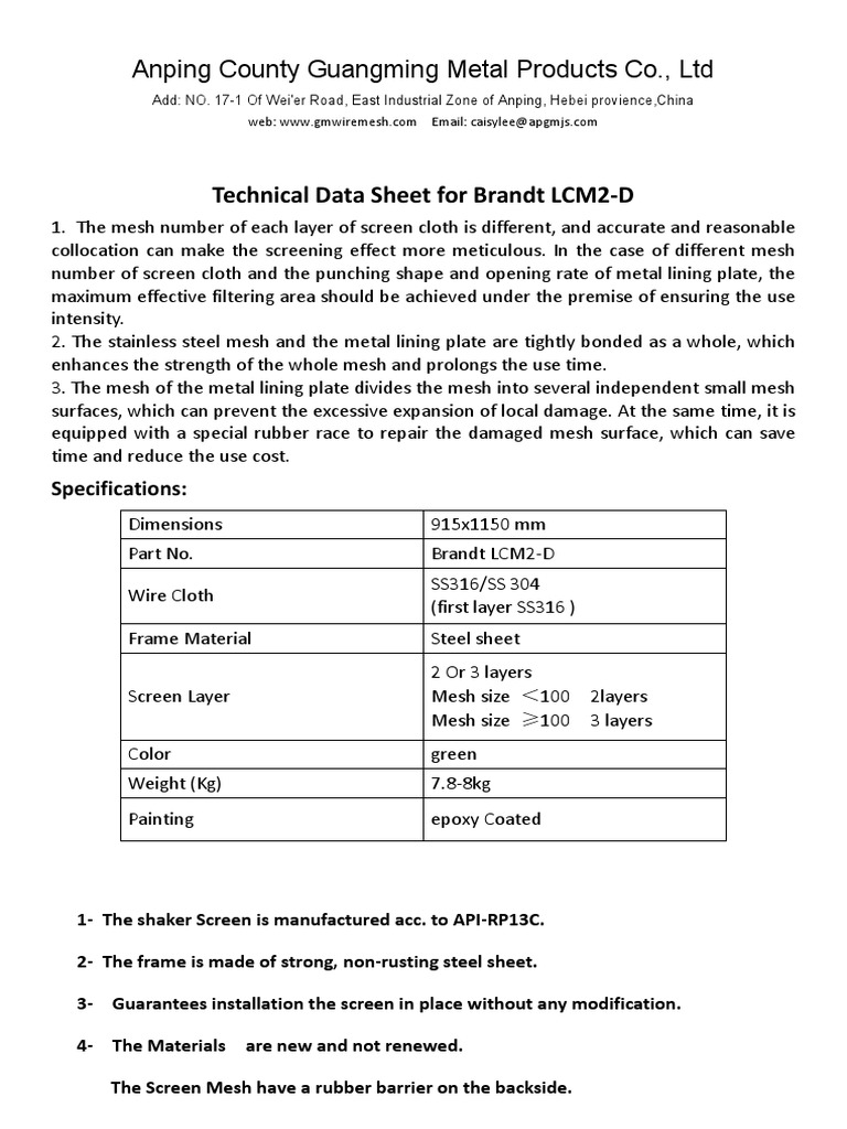 Brandt LCM2-D Technical Data Sheet PDF | PDF