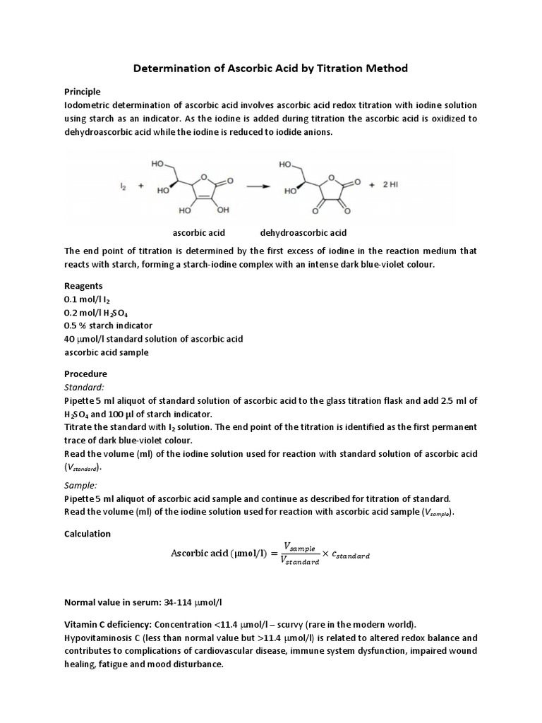 Determination of Vitamin C by Iodine Titration | PDF
