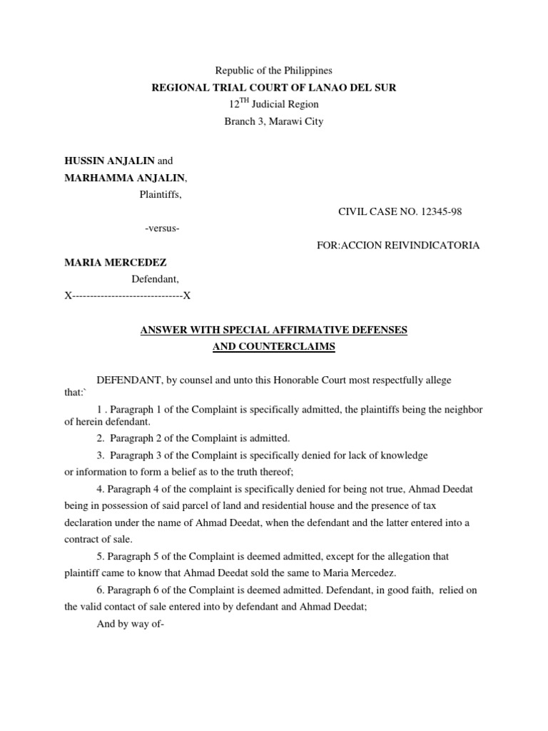 Affirmative Defense | PDF | Pleading | Lawsuit