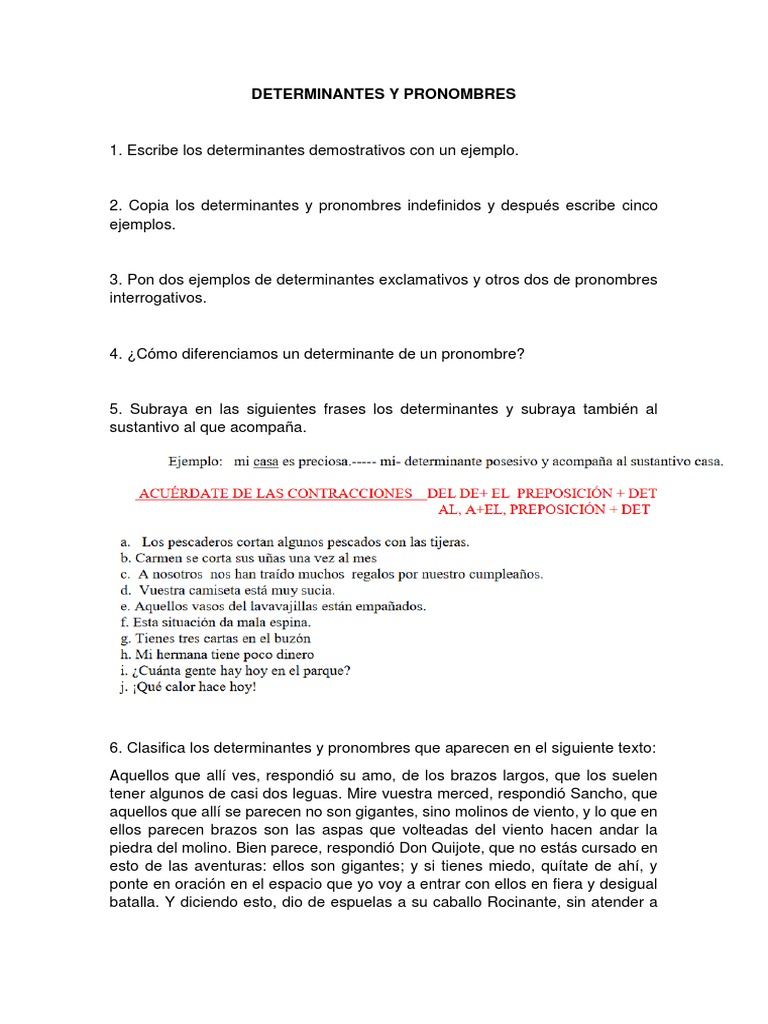Determinantes y Pronombres Ejercicios | PDF | Artes del Lenguaje y ...