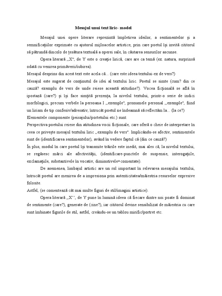 Mesajul Unui Text Liric | PDF