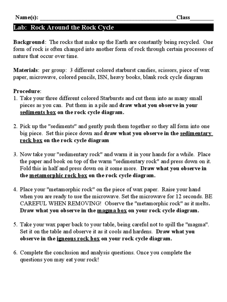 Starburst Lab Rock Cycle | PDF | Rock (Geology) | Structure Of The Earth