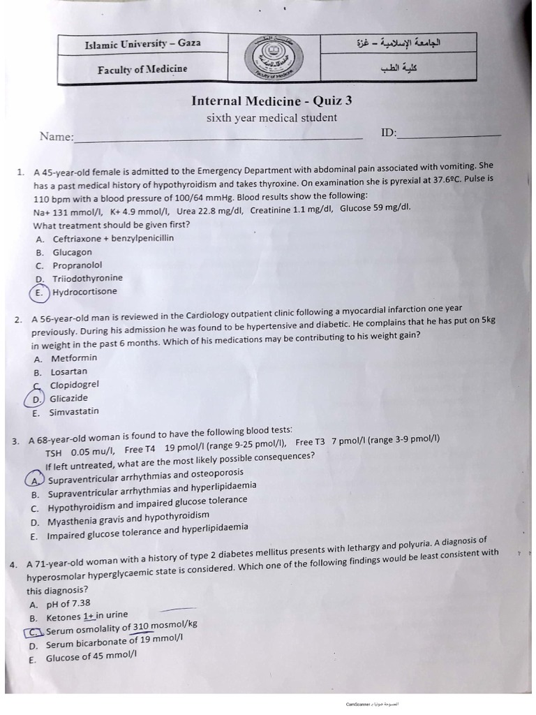 Group A 3rd Quiź Renal, Endo | PDF