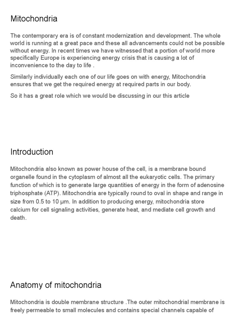 Mitochondria PDF | PDF | Mitochondrion | Cell (Biology)