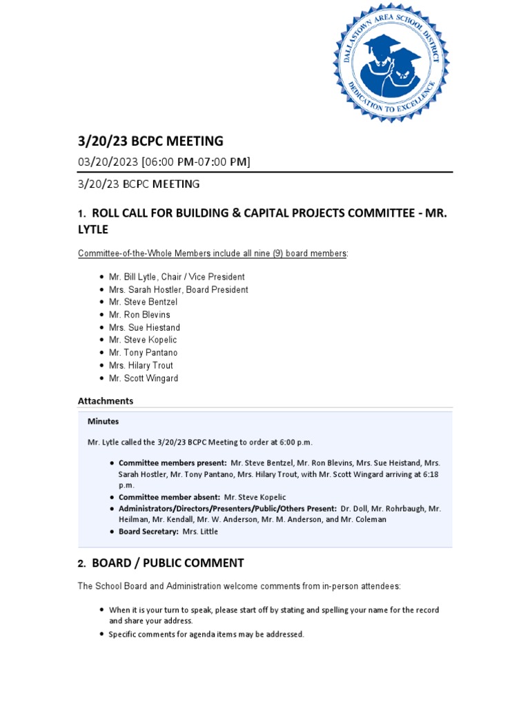 03-20-23 BCPC Meeting Minutes PDF | PDF