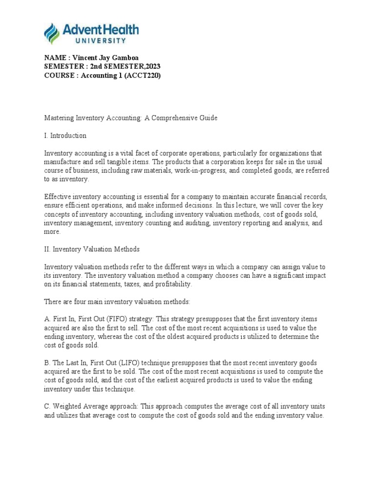 Mastering Inventory Accounting.docx | PDF