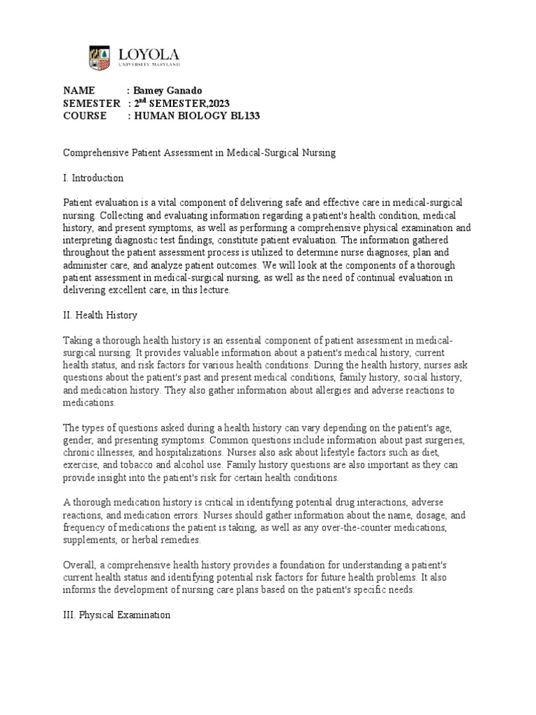 Comprehensive Patient Assessment in Medical.docx | PDF