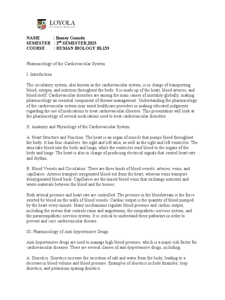 Pharmacology of The Cardiovascular System | PDF | Artery | Heart