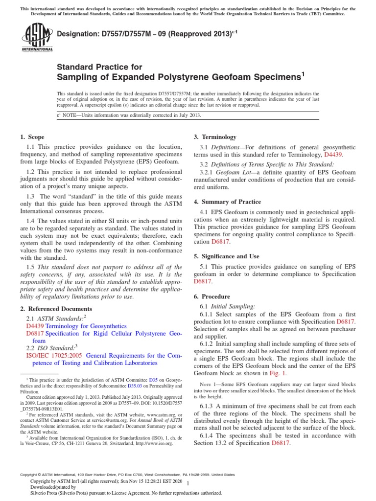 D7557D7557M.15657_Sampling of Expanded Polystyrene Geofoam Specimens | PDF | Polystyrene ...