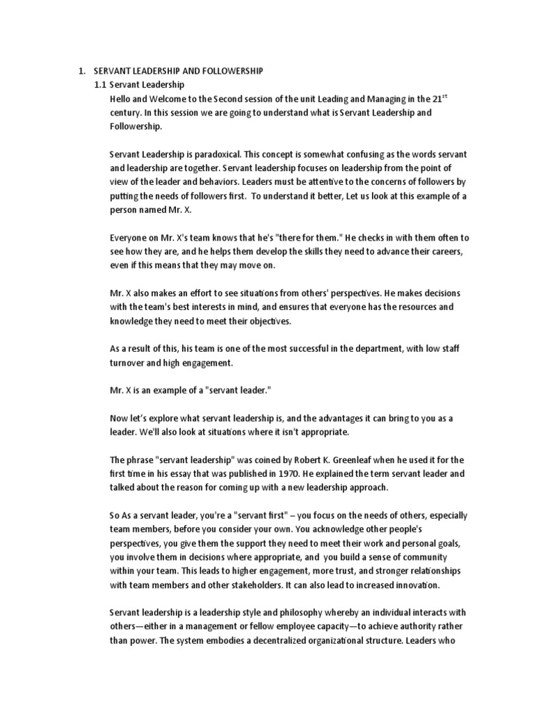 2.1 Servant Leadership and Followership | PDF