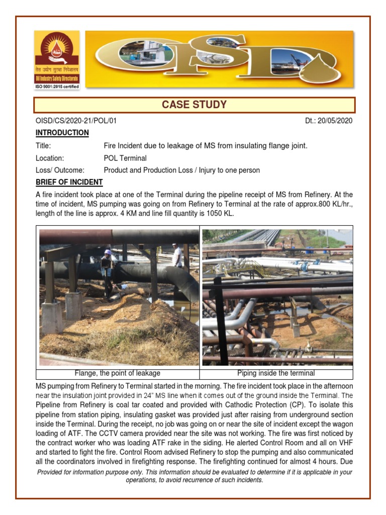Case Study - Fire Incident Due To Leakage of MS From Insulating Joint ...