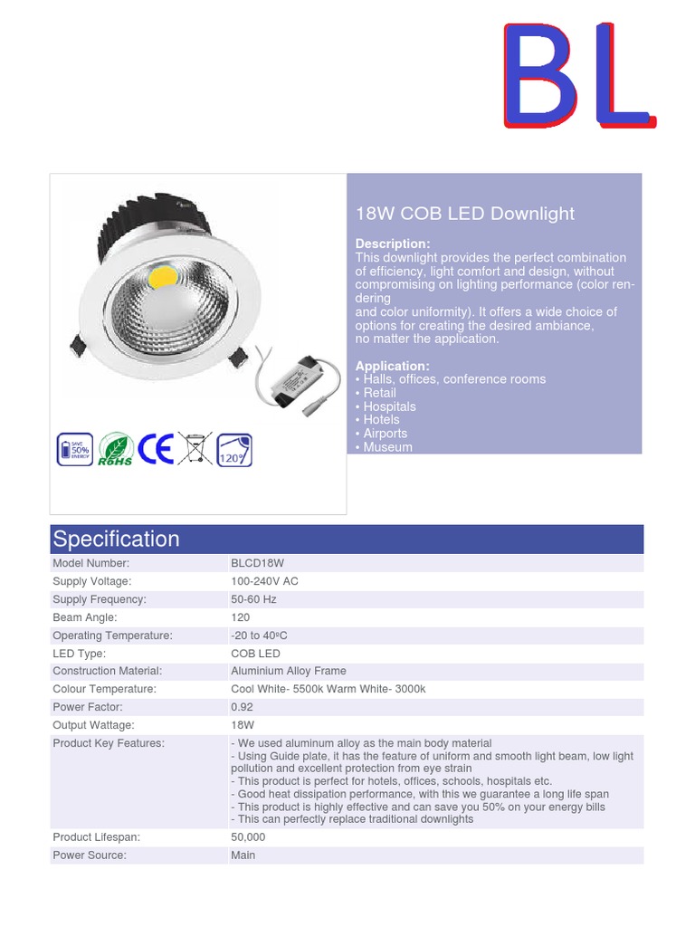 18W BL Cob LED Downlight | PDF