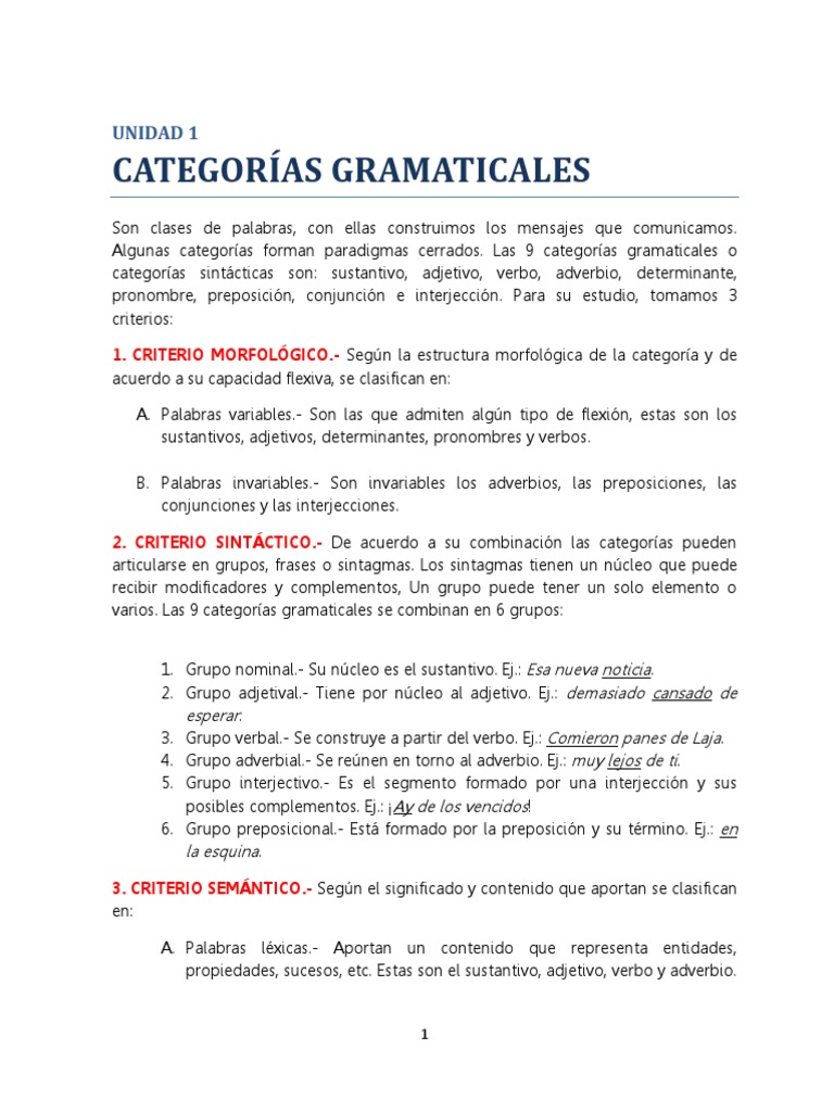 Categorías Gramaticales PDF | PDF