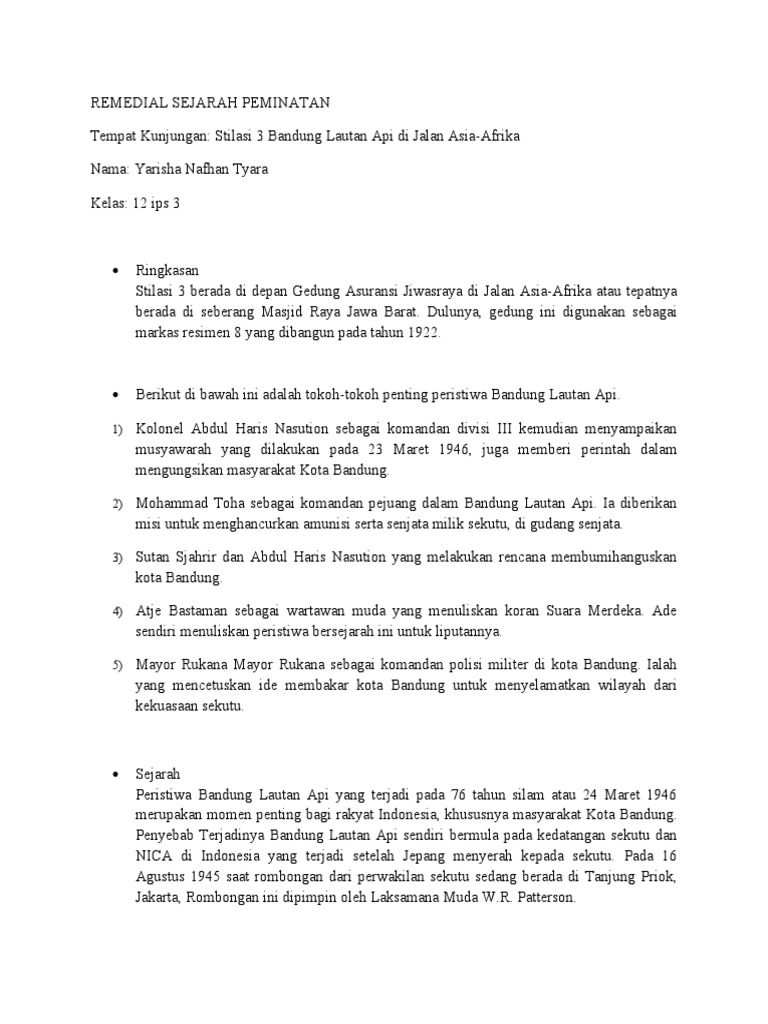Remedial Sejarah Peminatan - Yarisha Nafhan 12 Ips 3 | PDF