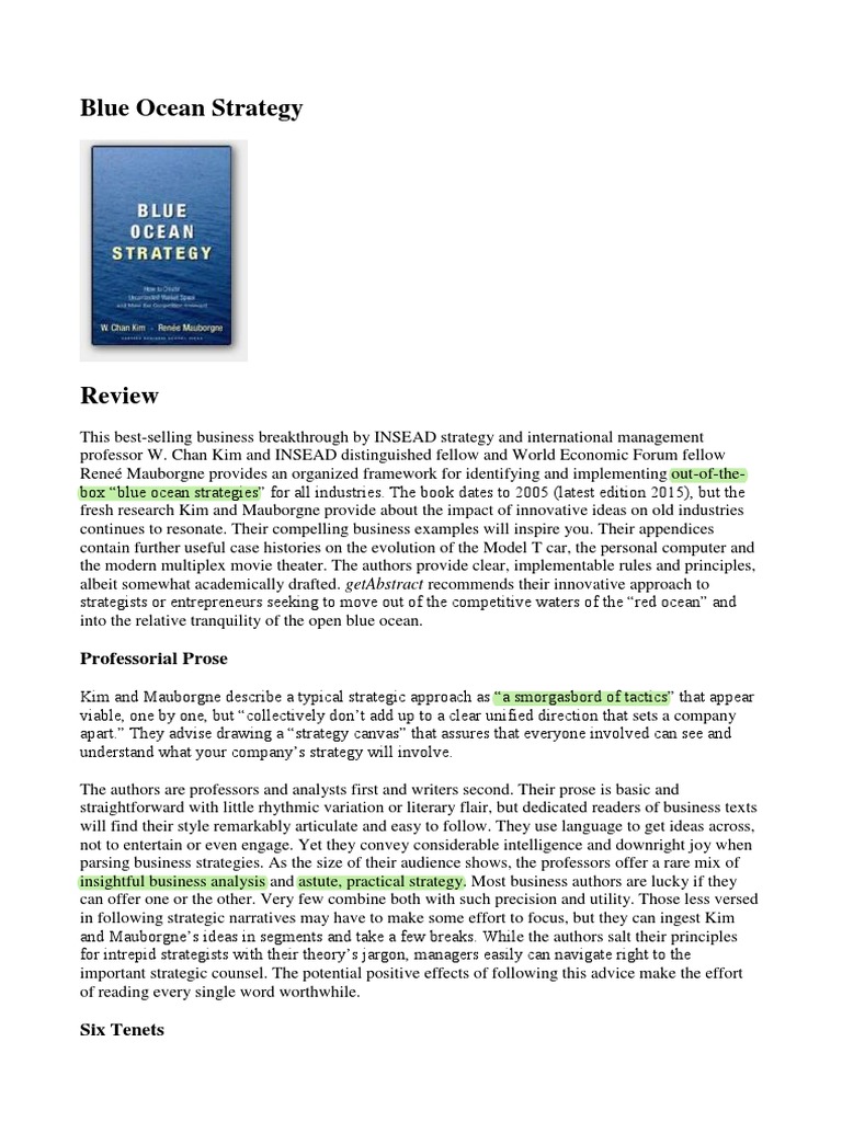 Basics Blue Ocean Strategy Book Abstract PDF | PDF